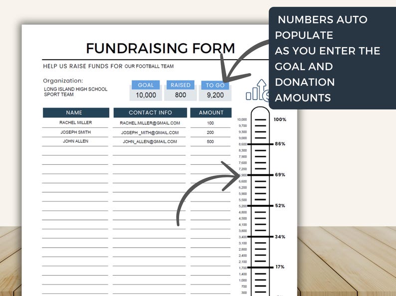 Fundraising Thermometer Printable, Fundraising Form, Charity Event Log, Goal Setting Thermometer ...
