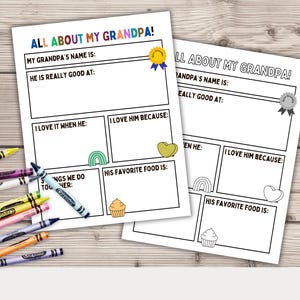 Grandparents Day Printable, All About My Grandparent, Gifts for Grandpa ...