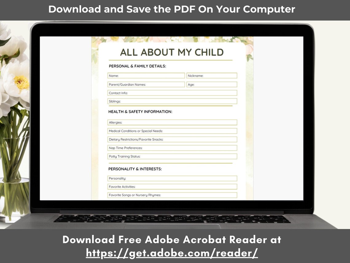 All About My Child Daycare Sheet, Printable Childcare Form, Child Info ...
