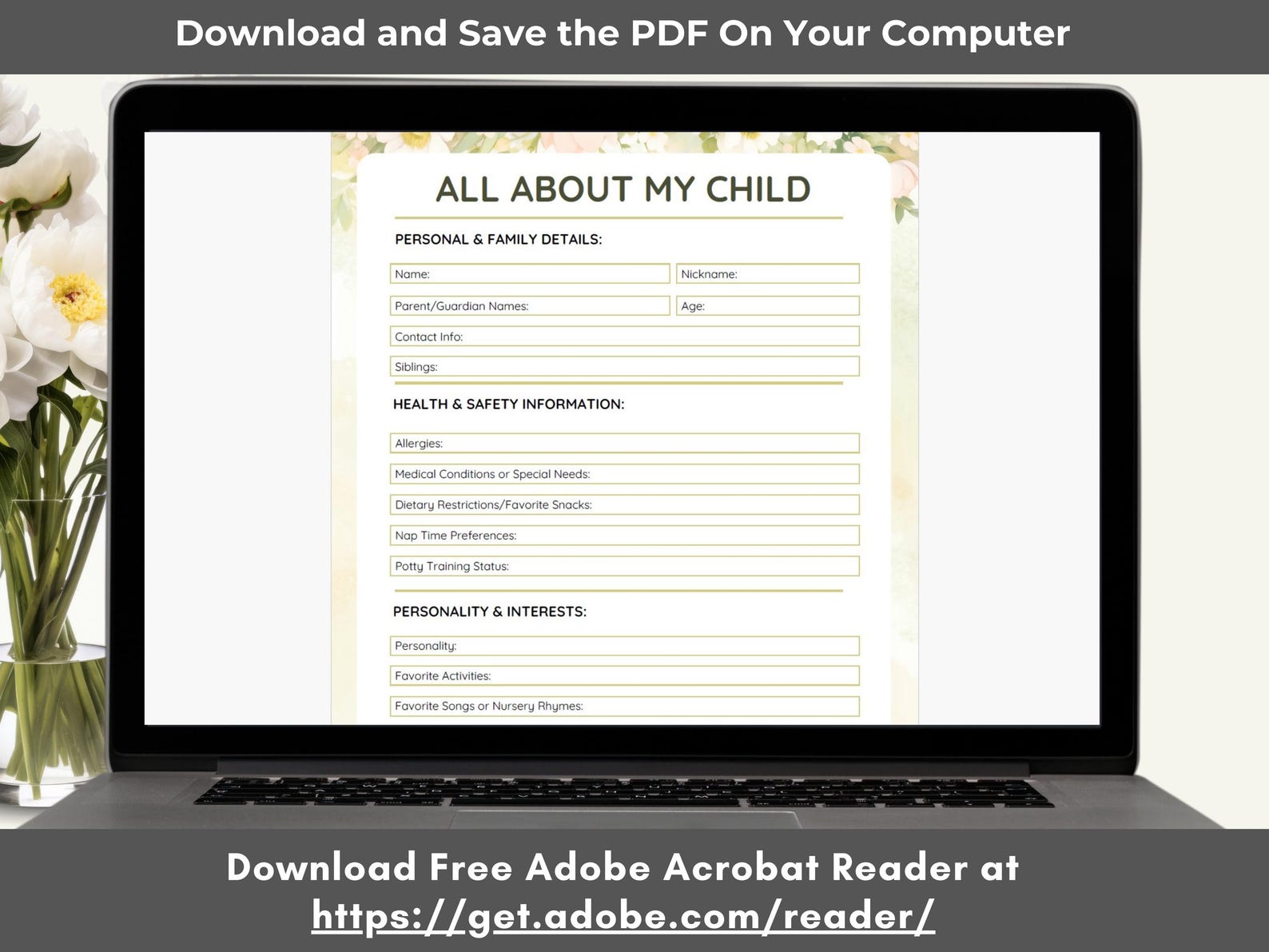 All About My Child Daycare Sheet, Printable Childcare Form, Child Info ...