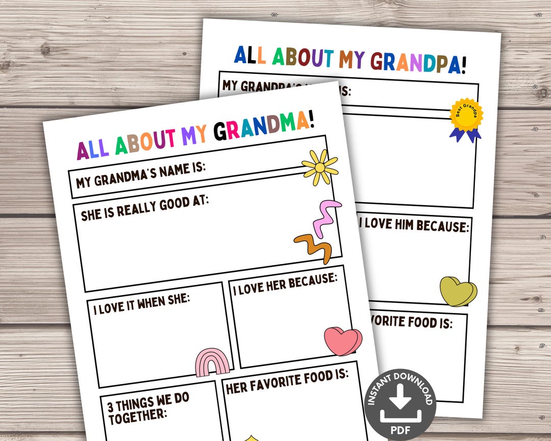 Grandparents Day Printable, All About My Grandparent, Gifts for Grandpa ...