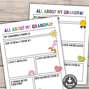 Grandparents Day Printable, All About My Grandparent, Gifts for Grandpa ...