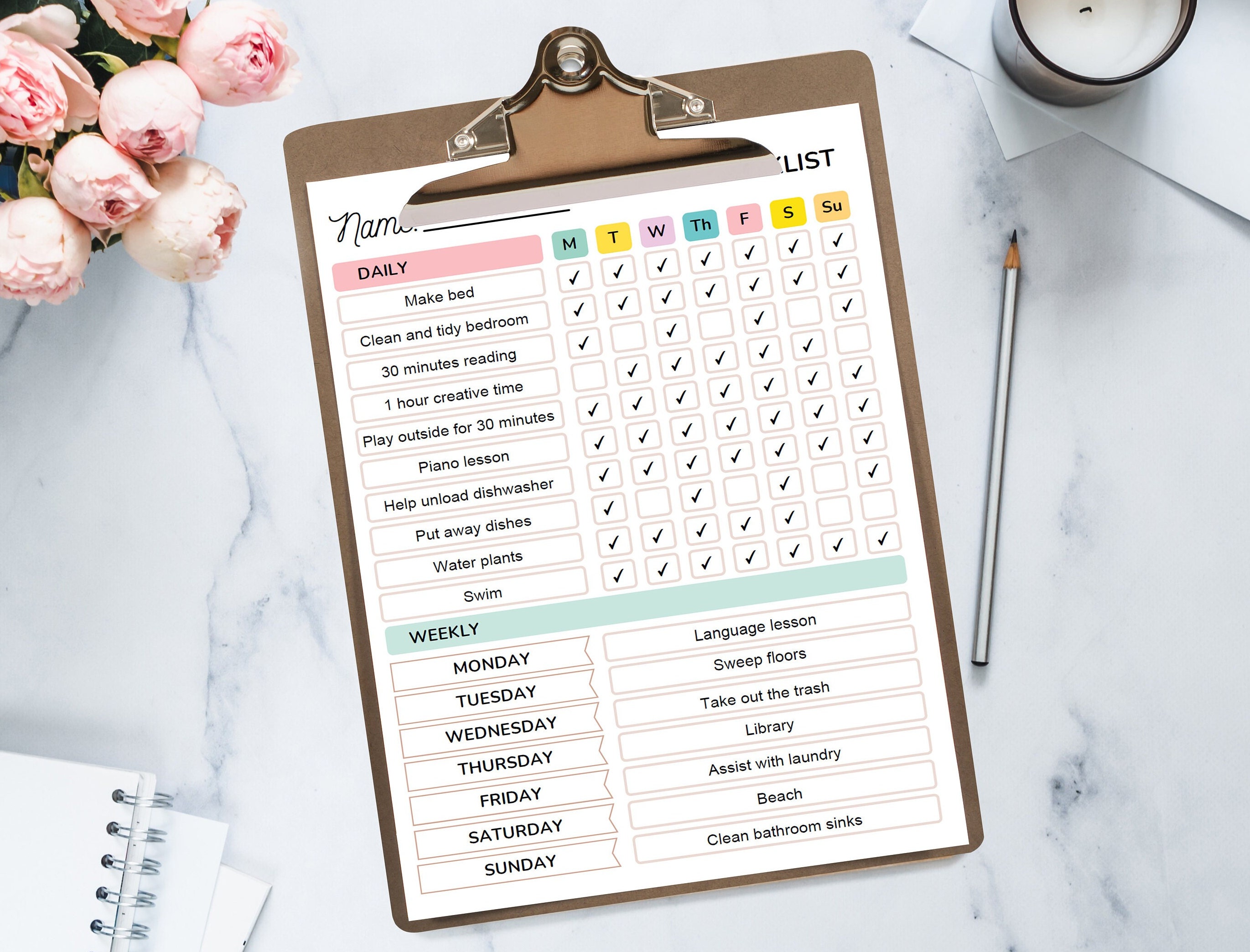 Chore Chart for Kids Printable, Editable Daily and Weekly Kids to Do ...