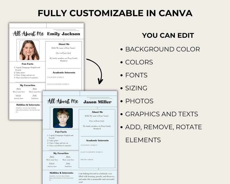 All About Me Editable Canva Template, First Day of School, Get to Know ...