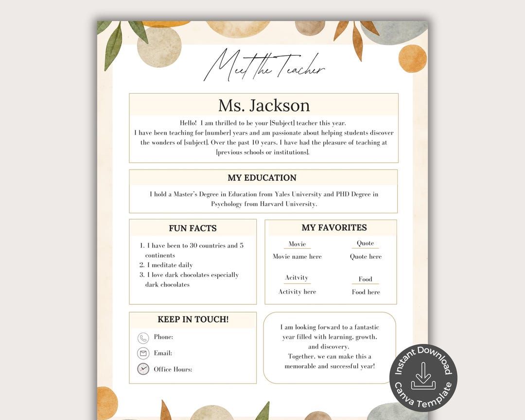 Meet the Teacher Boho Canva Template, Teacher Introduction Resource ...