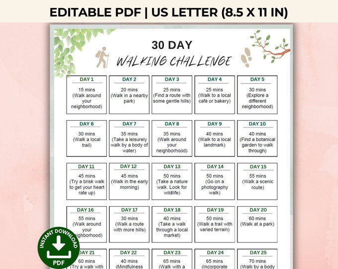 30 Day 8K Steps Challenge Printable | Walking 10K Steps Tracker ...