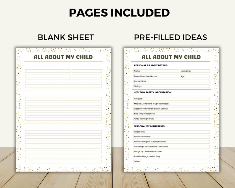 All About My Child Daycare Sheet, Printable Childcare Form, Child Info ...