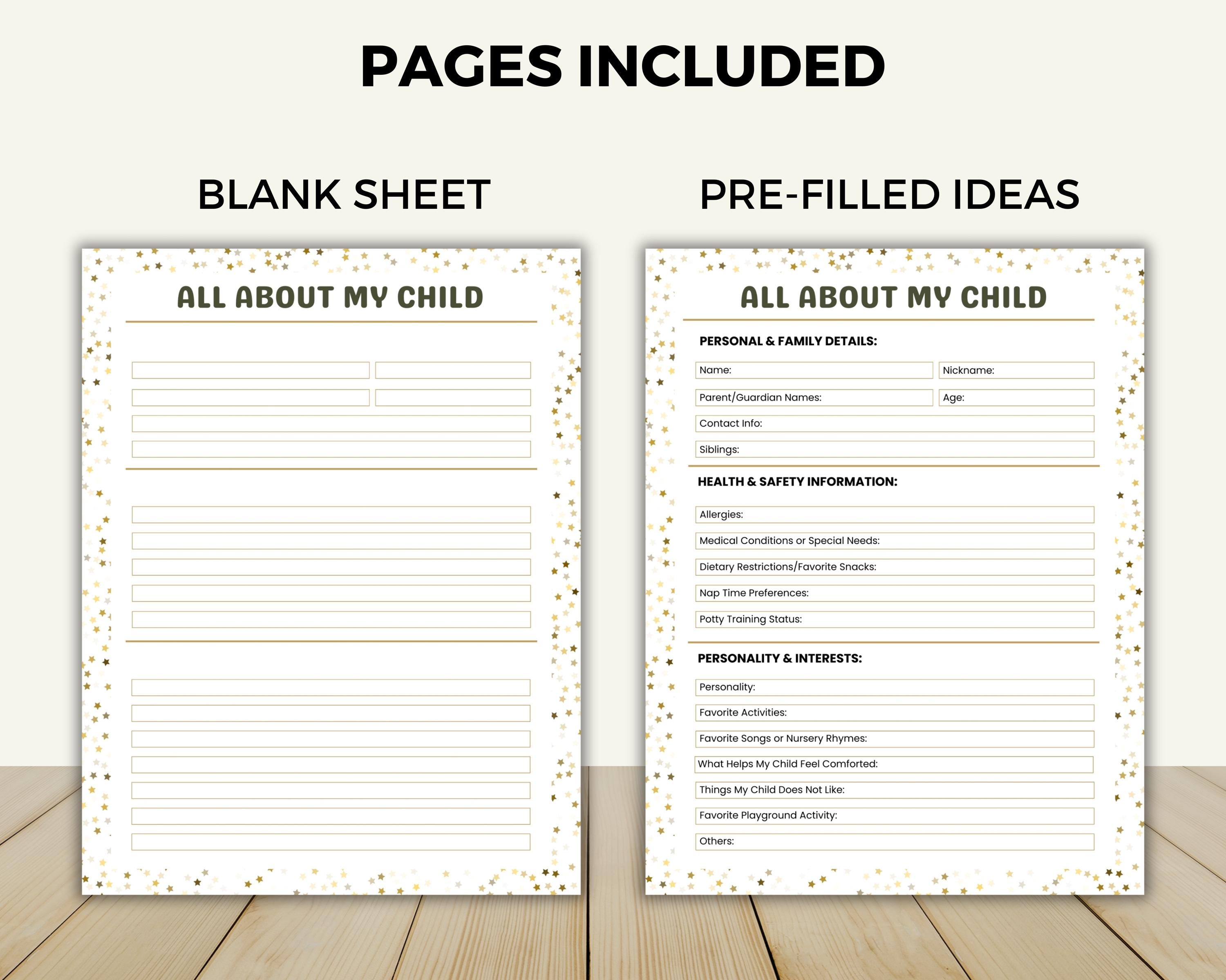 All About My Child Daycare Sheet, Printable Childcare Form, Child Info ...