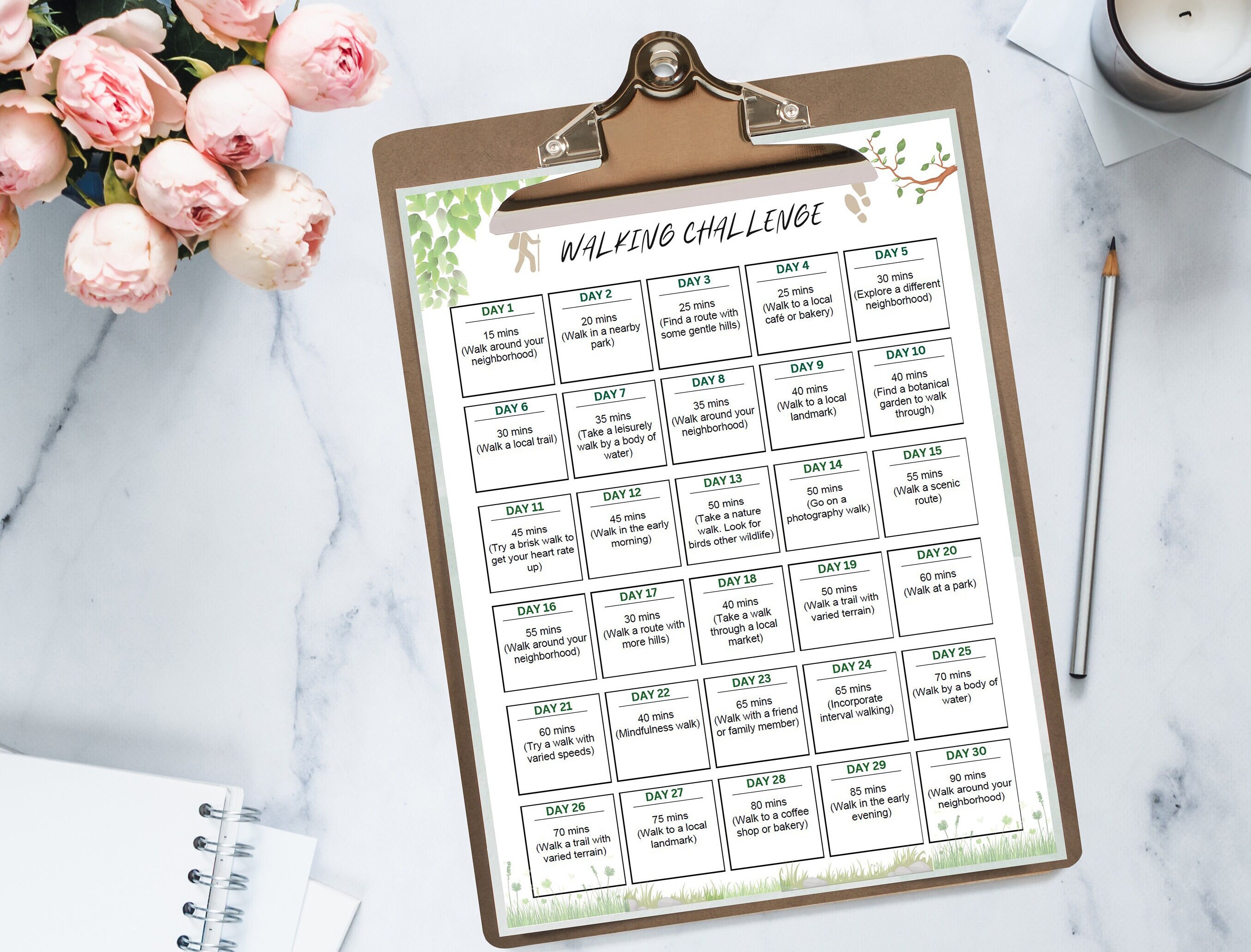 30-day Walking Challenge Editable PDF, Printable Walking Planner ...