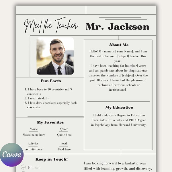 Meet the Teacher Template - Etsy