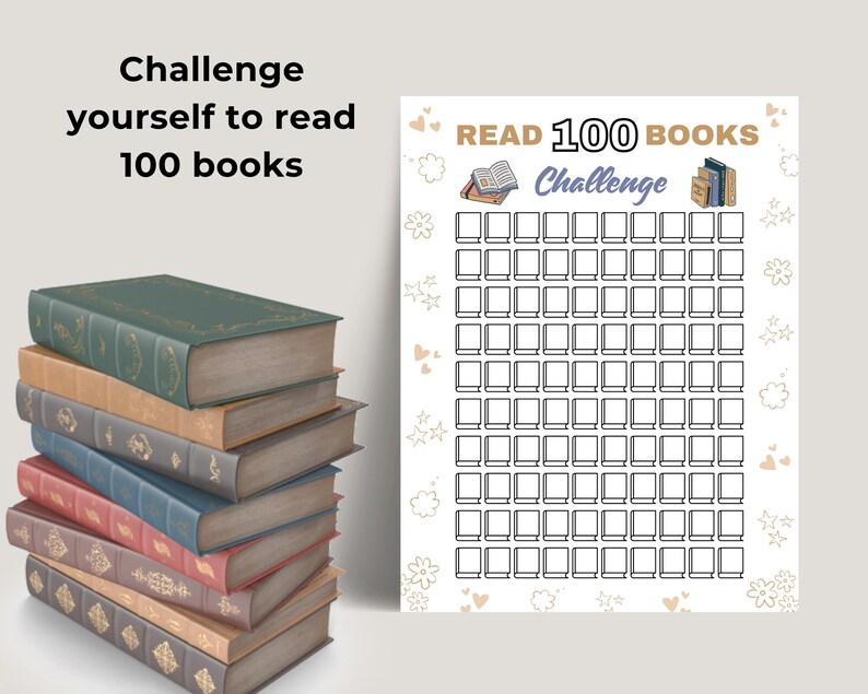 100 Book Challenge Printable, Book Tracker, Reading Challenge, Book ...