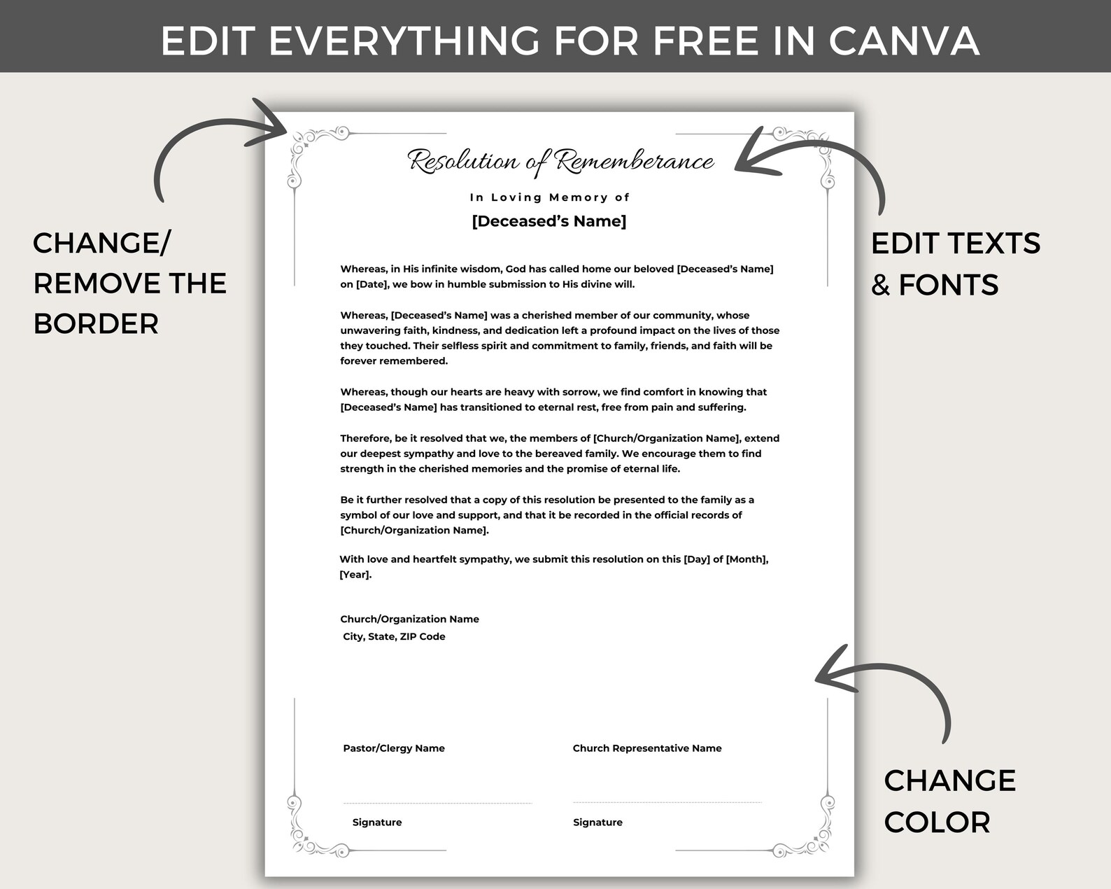 Funeral Resolution Letter, Church Memorial Service Support, Minimalist ...