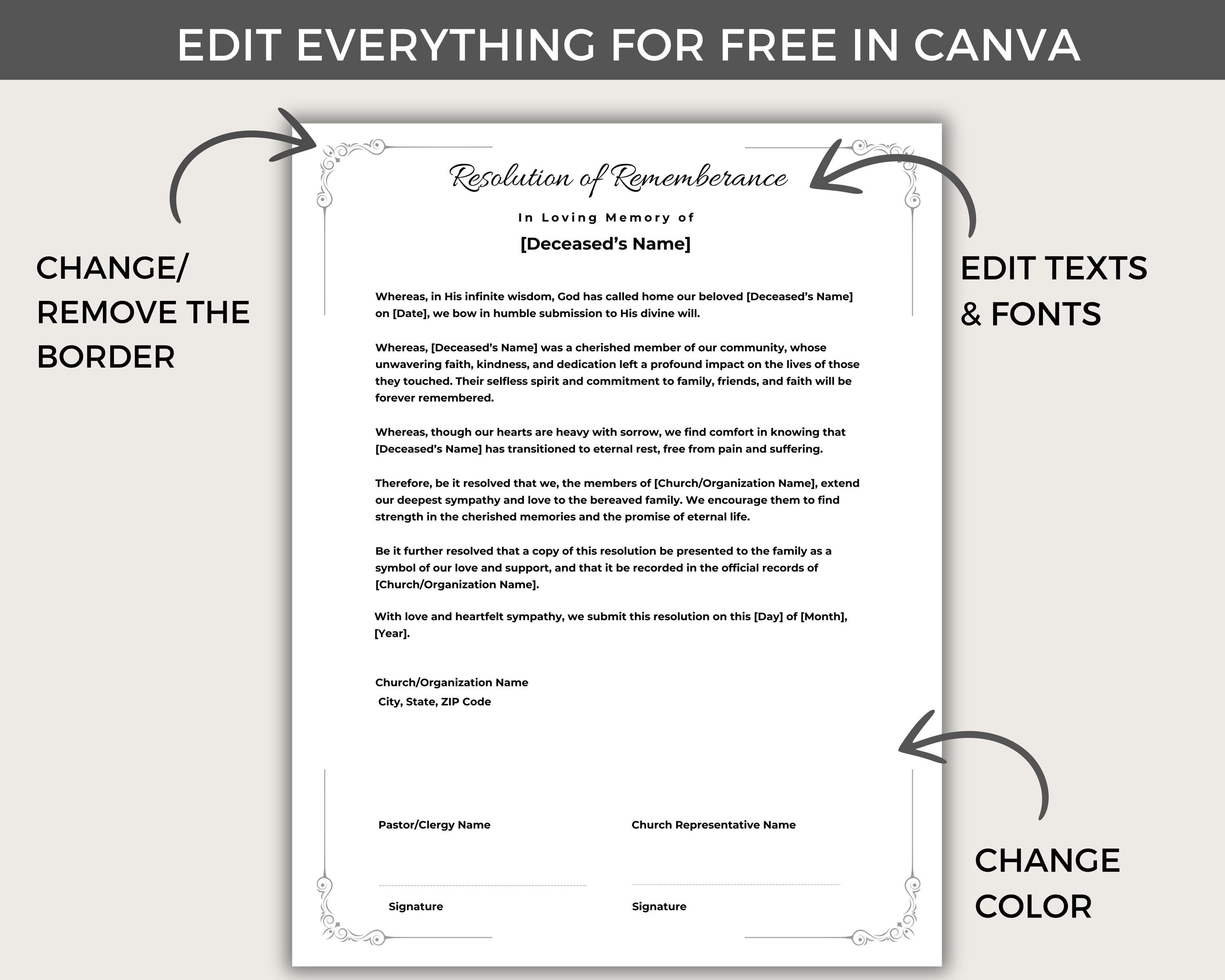 Funeral Resolution Letter, Church Memorial Service Support, Minimalist ...