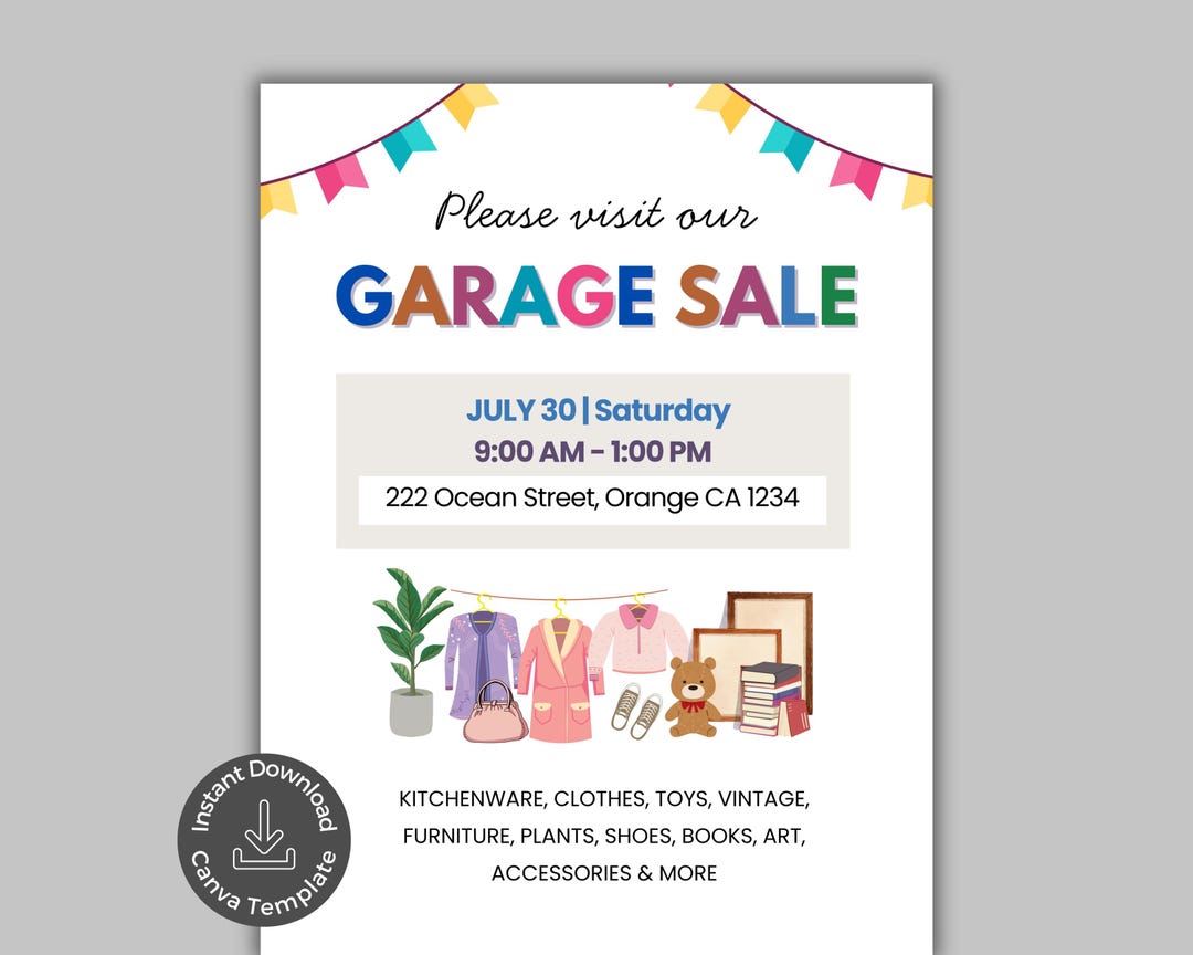Garage Sale Flyer Template, Editable Yard Sale Sign, Community Yard ...