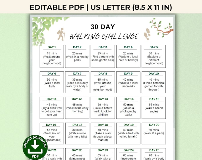 30 Day 8K Steps Challenge Printable | Walking 10K Steps Tracker ...