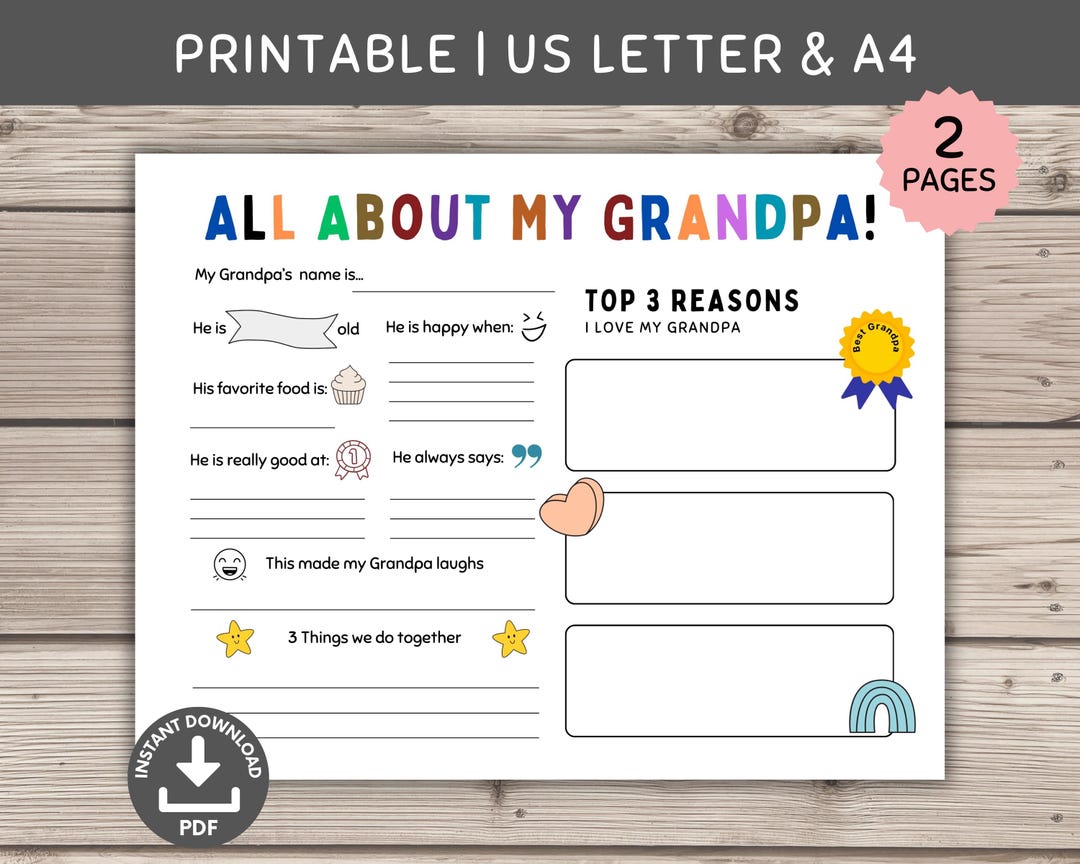 All About My Grandpa, Grandparents Day Printable, Gifts for Grandfather ...