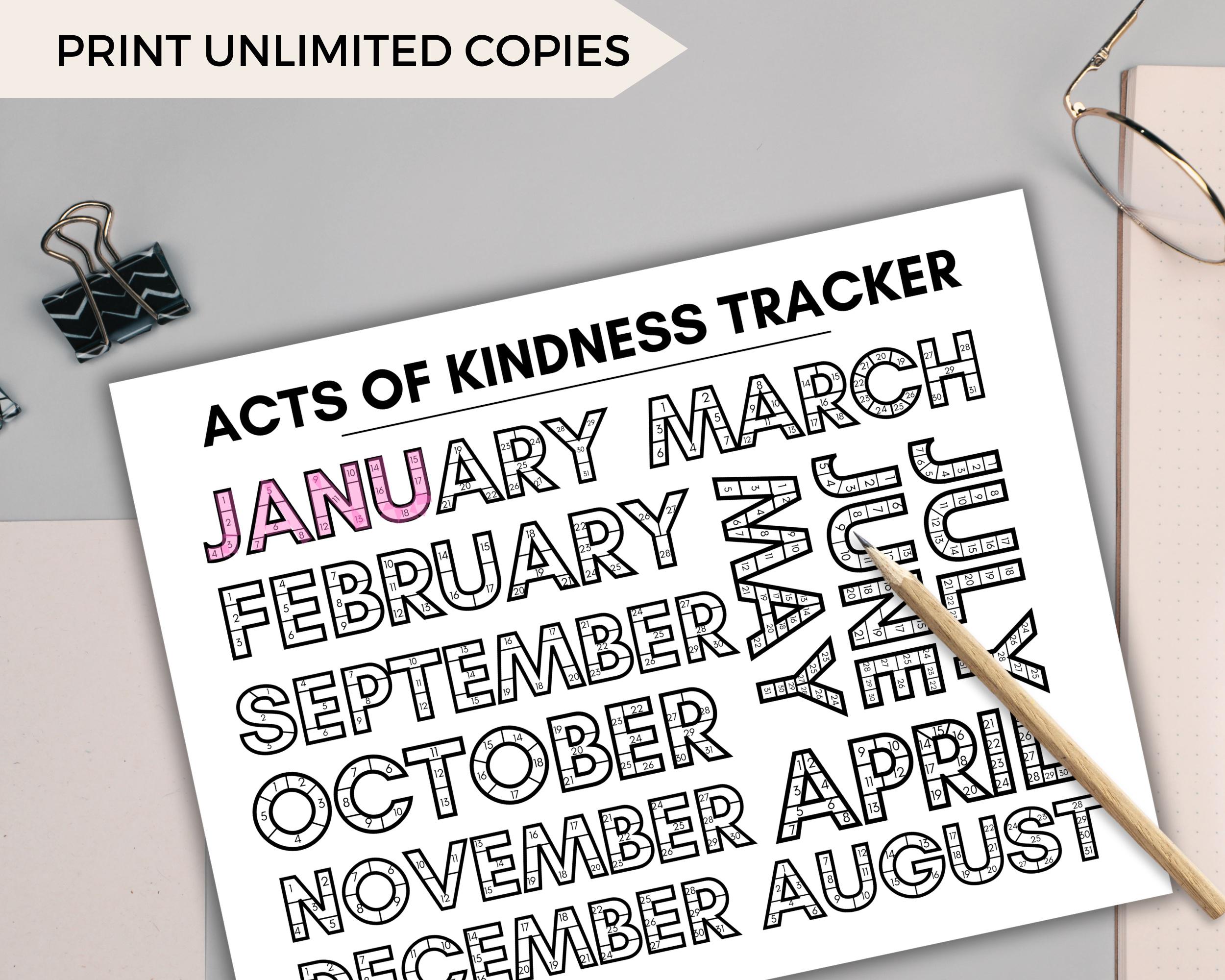 2025 Acts of Kindness Tracker Printable, 365 Day of Random Acts of ...