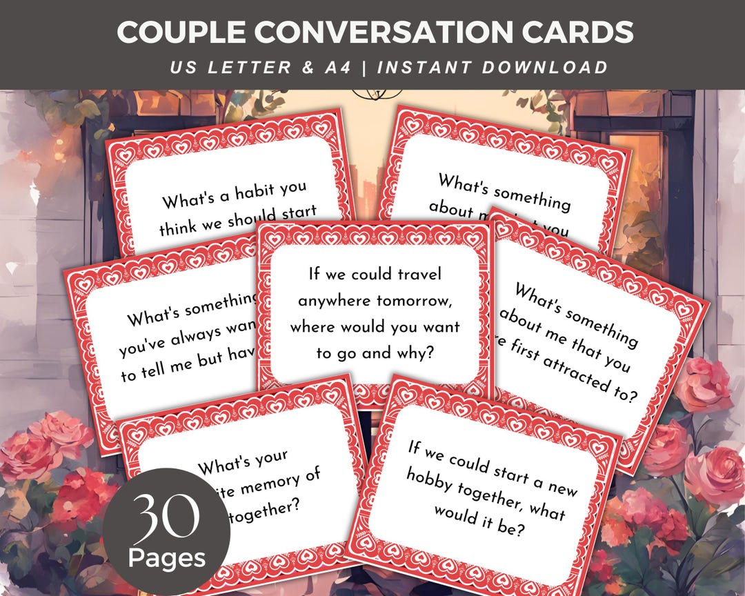 Question Cards for Couples Printable, Conversation Starter, Date Night ...