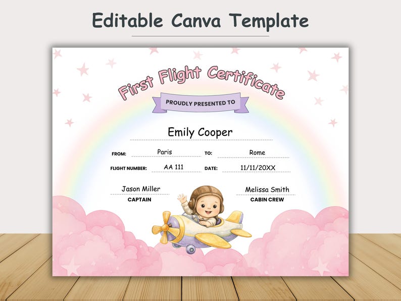 Baby First Flight Certificate, Travel Milestone Keepsake Printable ...