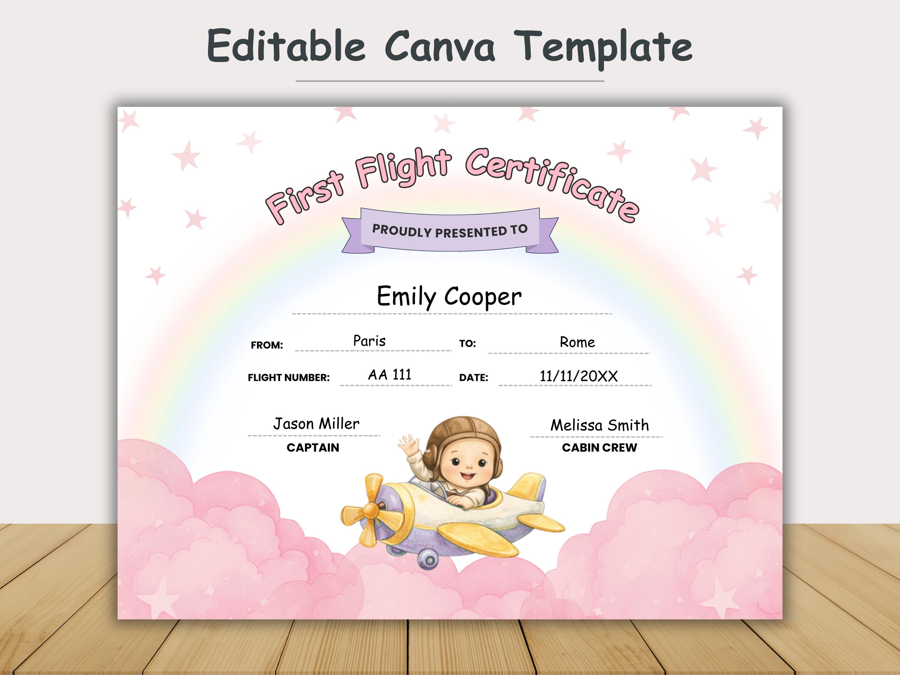 Baby First Flight Certificate, Travel Milestone Keepsake Printable ...