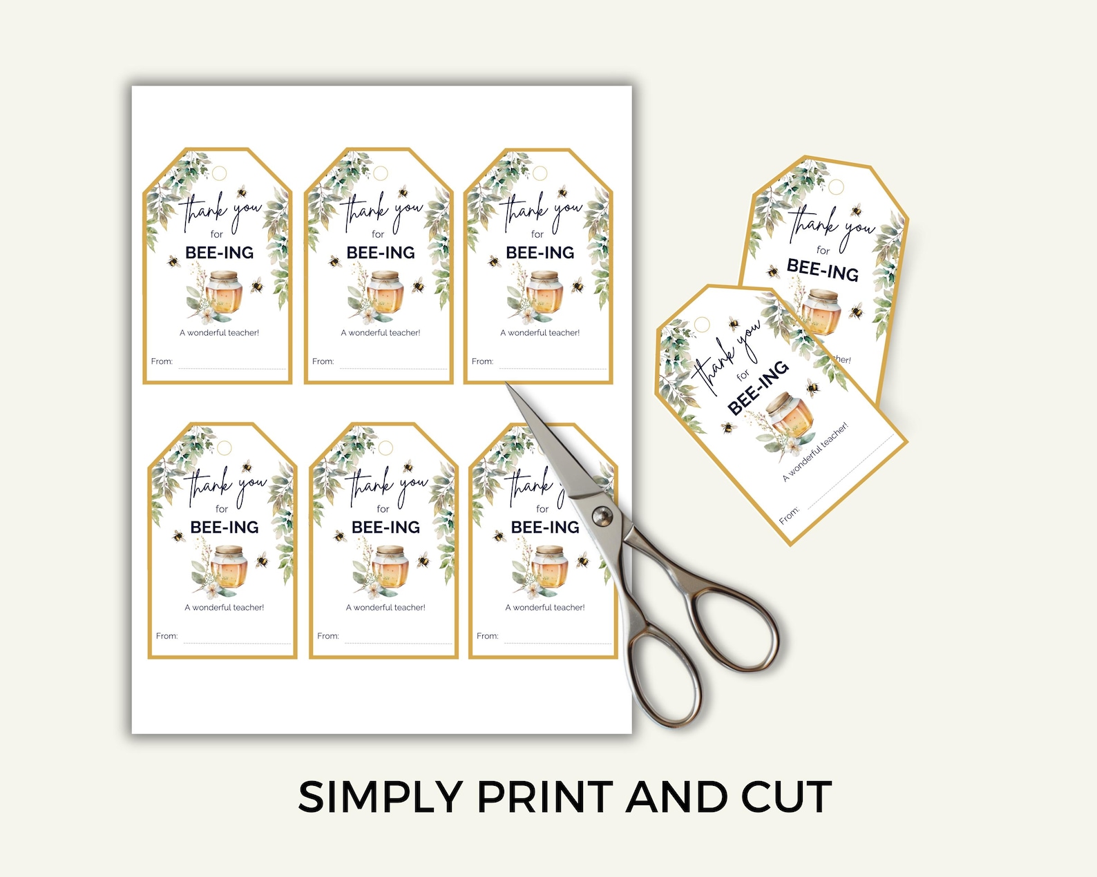 Teacher Appreciation Gift Tag Honey Bee, End of School Year, Holiday ...