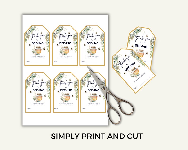 Teacher Appreciation Gift Tag Honey Bee, End of School Year, Holiday ...