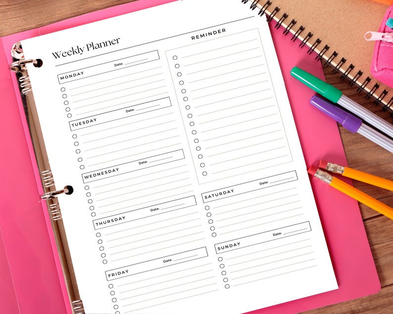 Daily and Weekly Planner Printable, Daily to Do List, Week at a Glance ...
