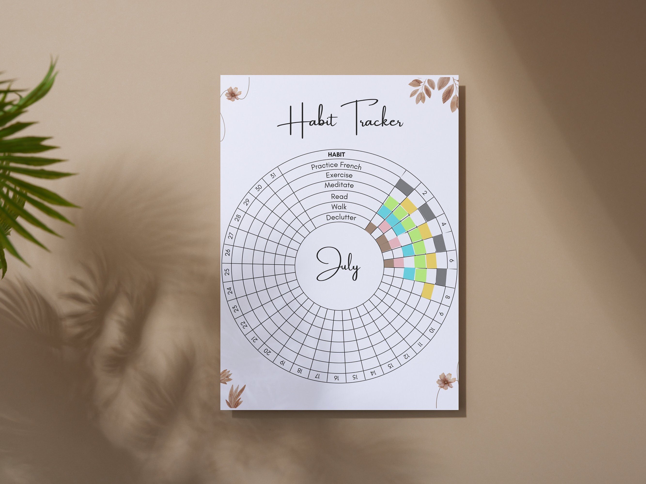 Daily Habit Tracker Printable, Circle Monthly Goal Tracker, Visual ...