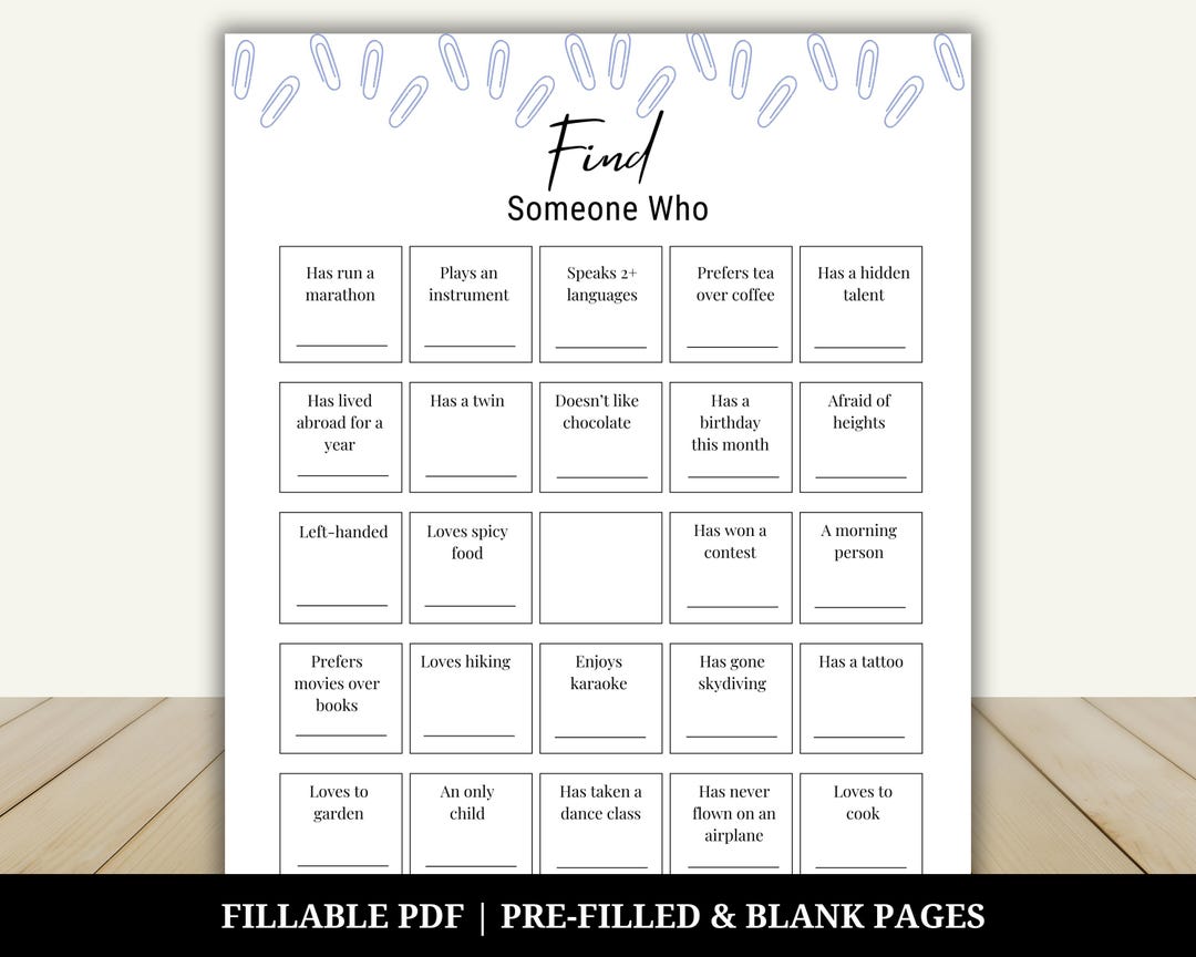 Find Someone Who Bingo Printable, Office Party Game, Team Building ...