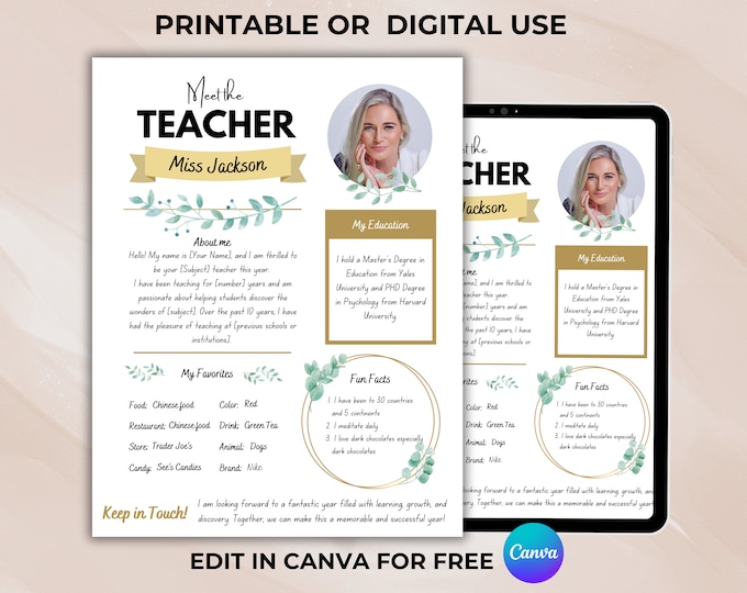 Editable Meet the Teacher Template, Customizable Canva Resource Letter ...