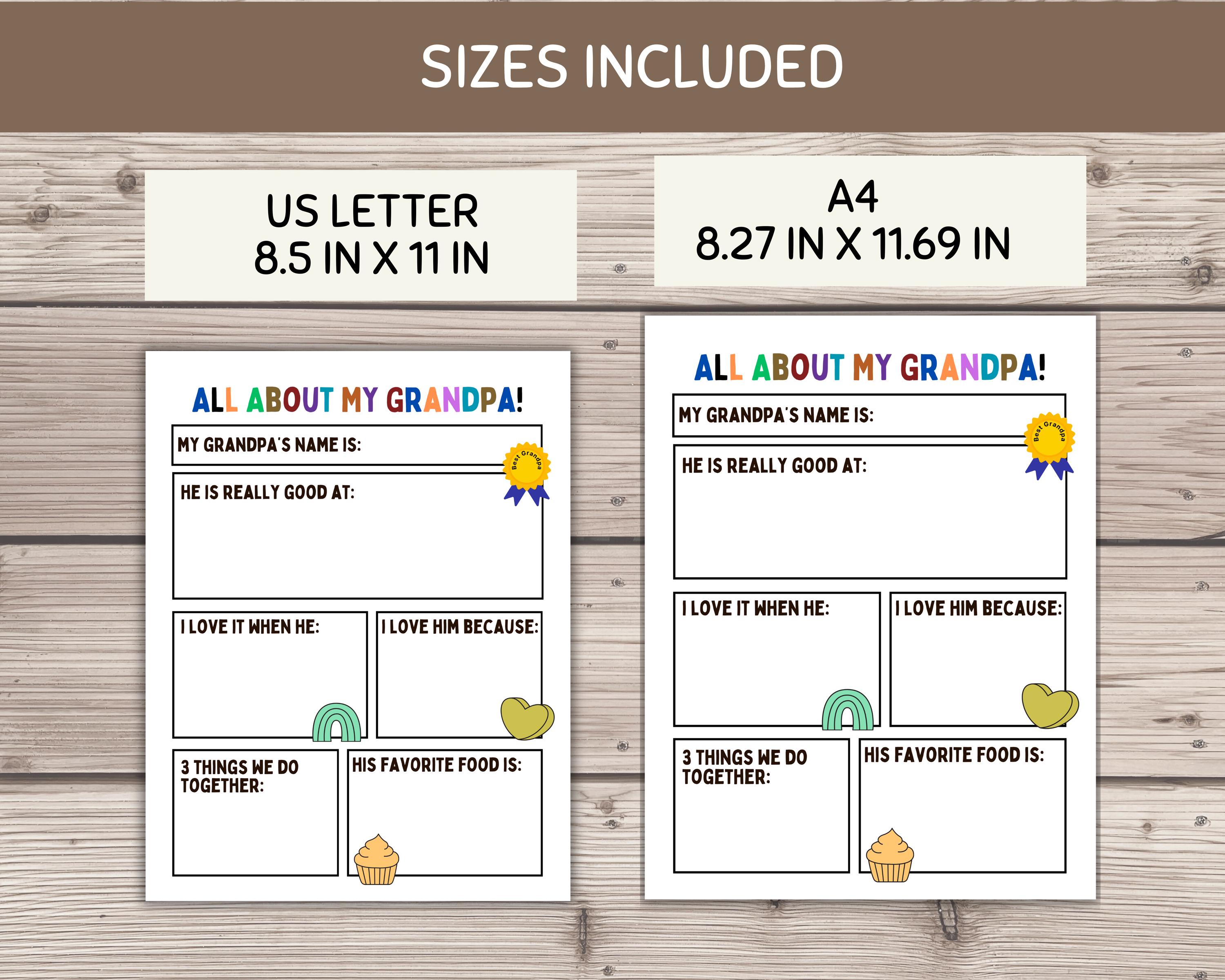 Grandparents Day Printable, All About My Grandparent, Gifts for Grandpa ...