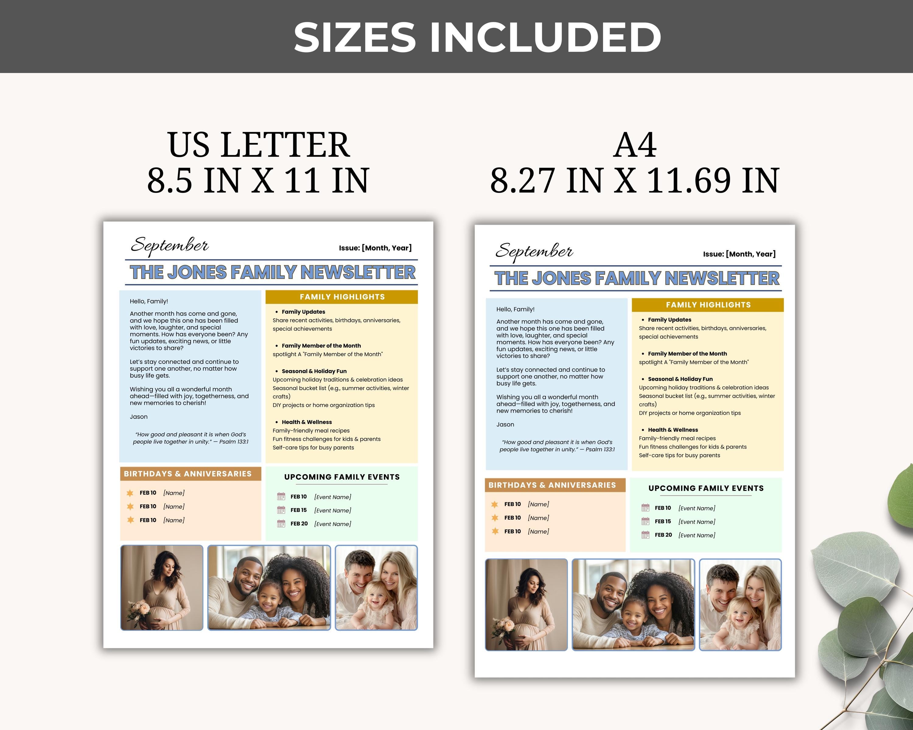 Family Newsletter With Photos, One Page Newsletter, Family Photo ...