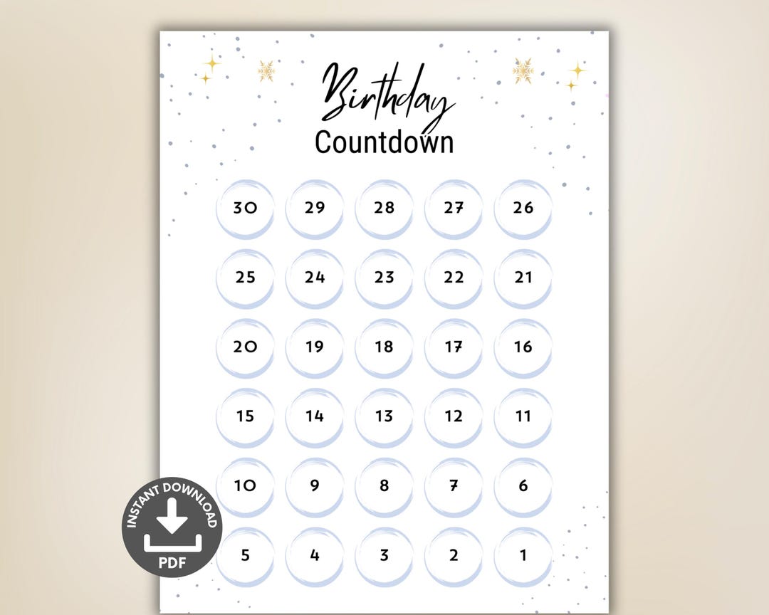 Birthday Countdown Printable, Countdown to Birthday, Kids Advent ...