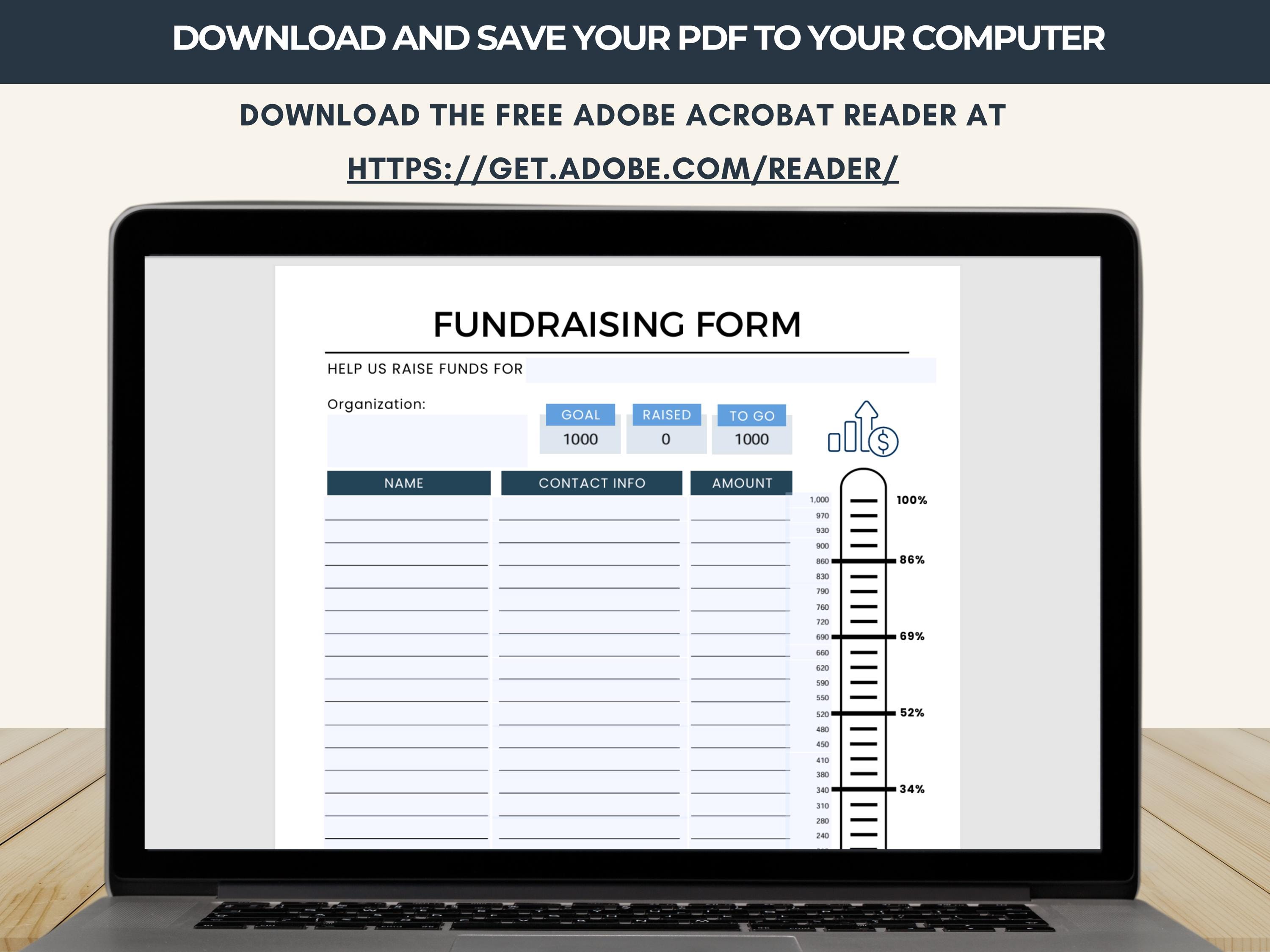 Fundraising Thermometer Printable, Fundraising Form, Charity Event Log, Goal Setting Thermometer ...