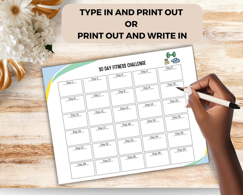 30 Day Fitness Challenge Printable, Home Workout Planner Editable PDF ...