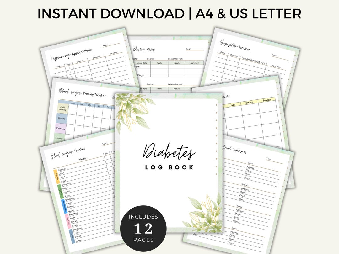 Diabetic Log Book Printable, Diabetes Blood Sugar Tracker, Blood Sugar ...