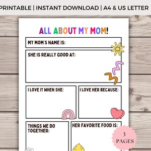 All About My Mom Coloring Page, Mothers Day Gift Printable, Preschool ...