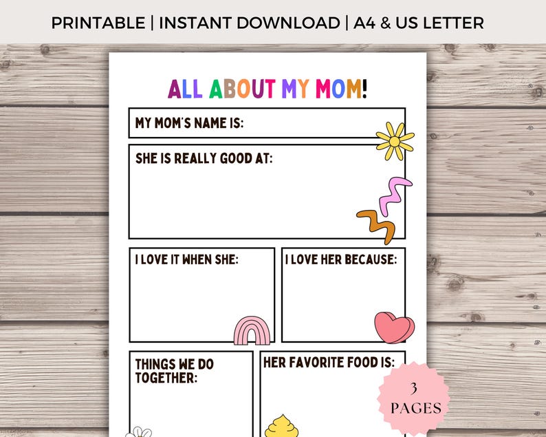 All About My Mom Coloring Page, Mothers Day Gift Printable, Preschool ...