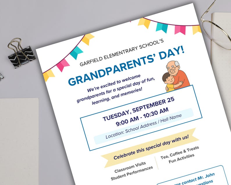 Editable Grandparents Day Flyer, Printable School Grandparents Invite ...