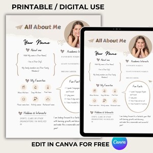 All About Me Editable Canva Template, First Day of School, Get to Know ...