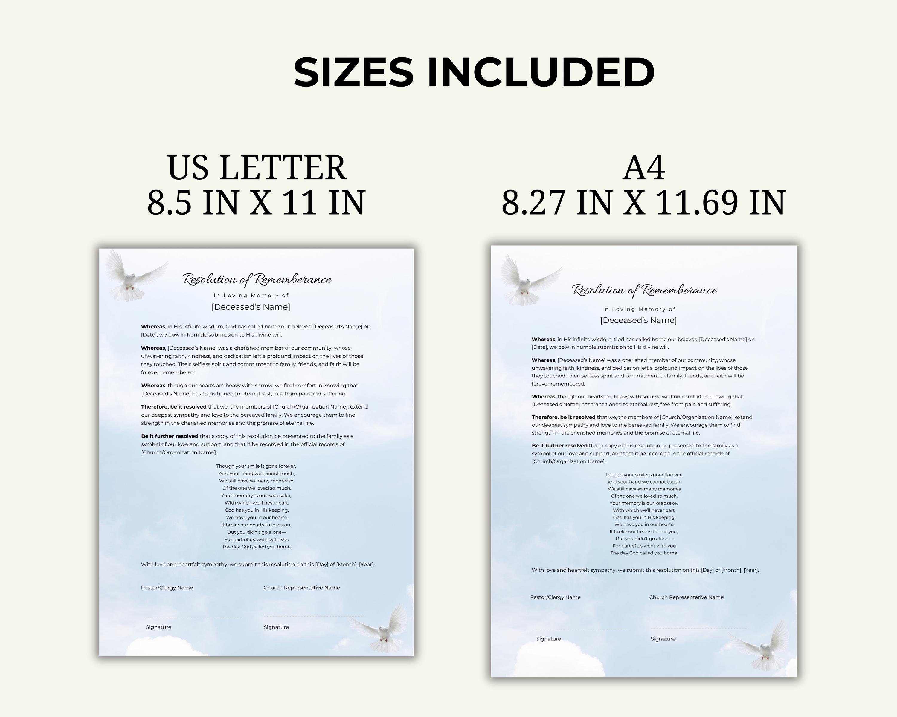 Funeral Resolution Letter, Editable Canva Template, Funeral Poem ...