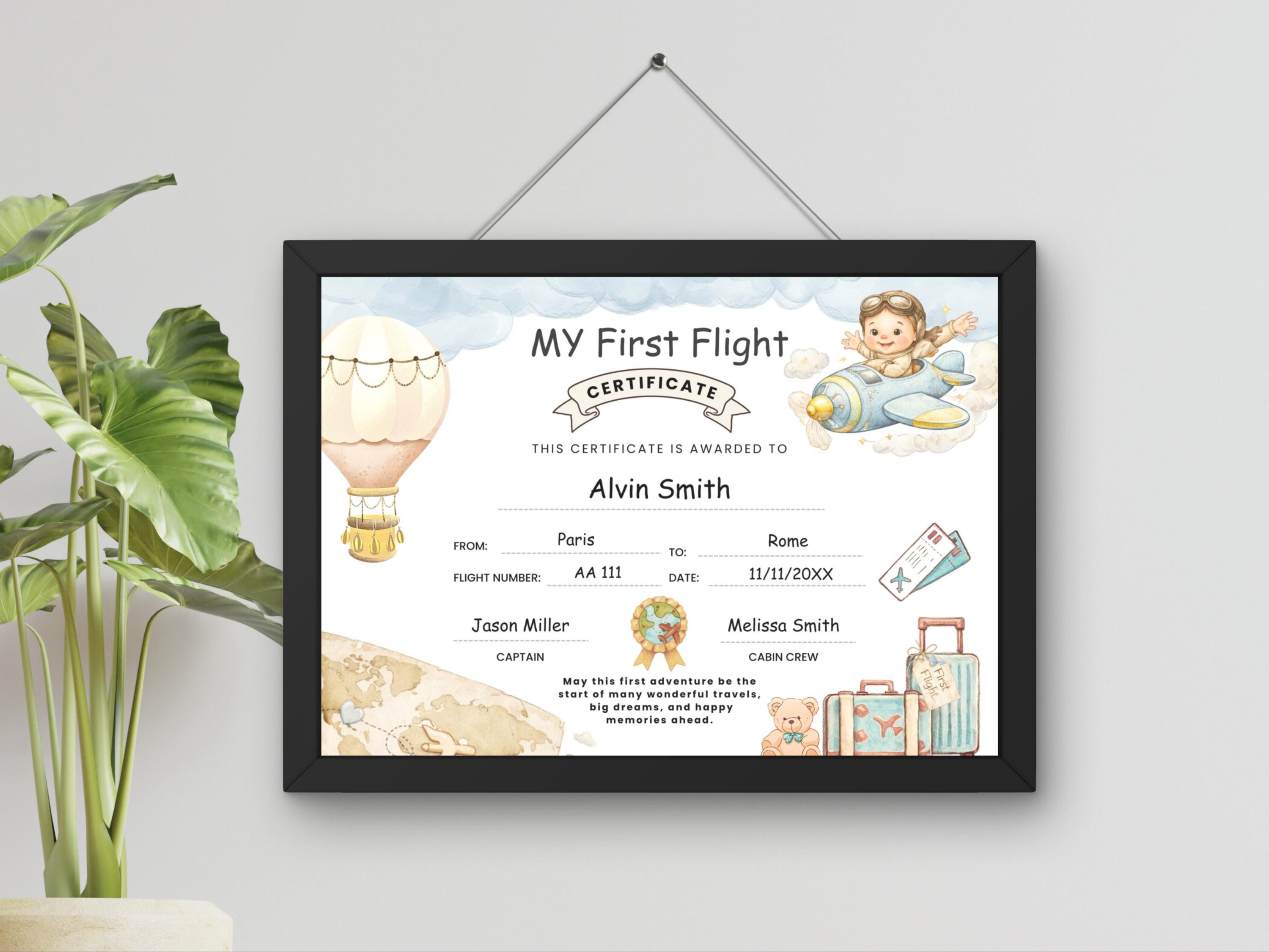 Baby First Flight Certificate, Travel Milestone Keepsake Printable ...
