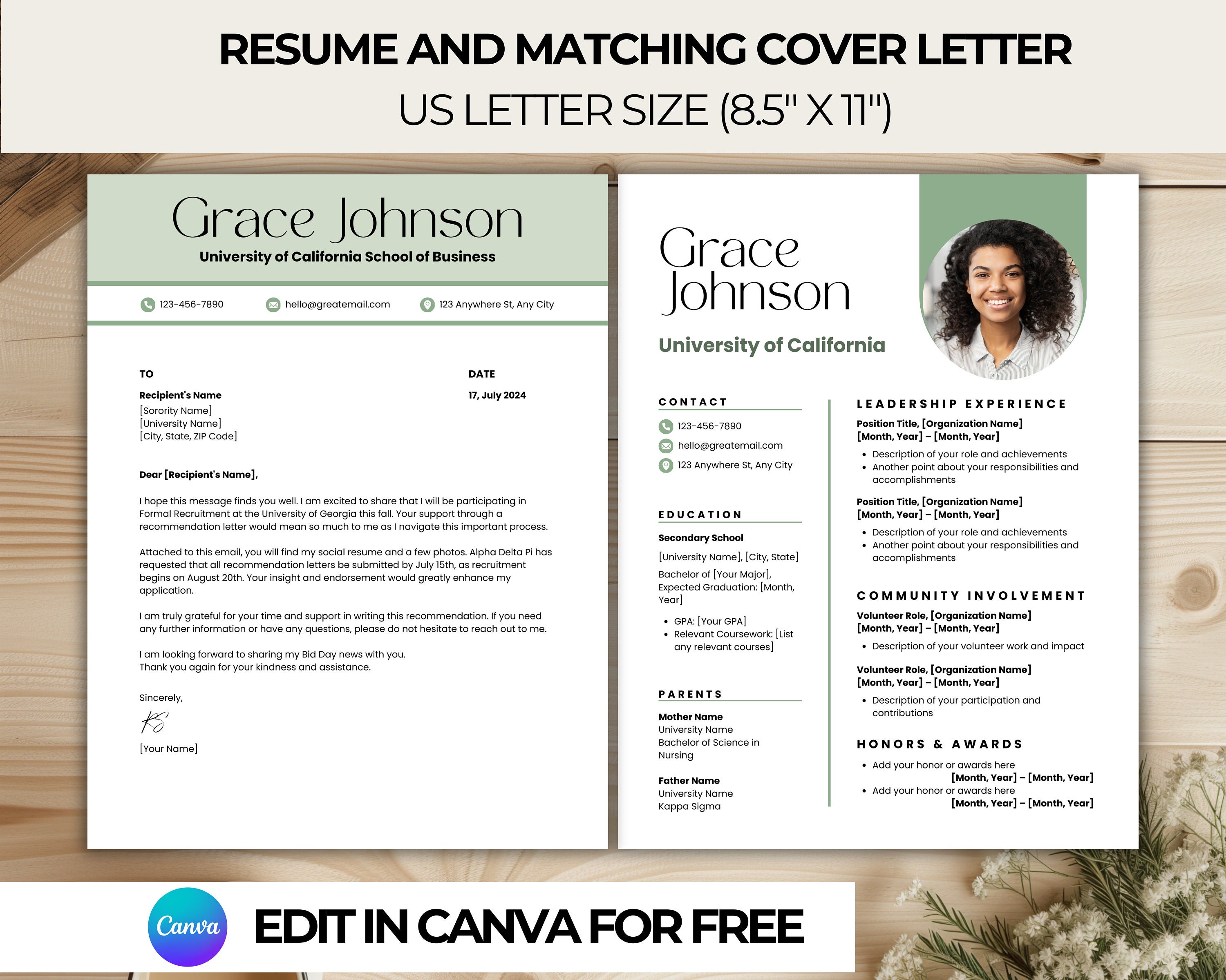 Sorority Resume Template, Canva Rush Resume Template, Minimalist ...