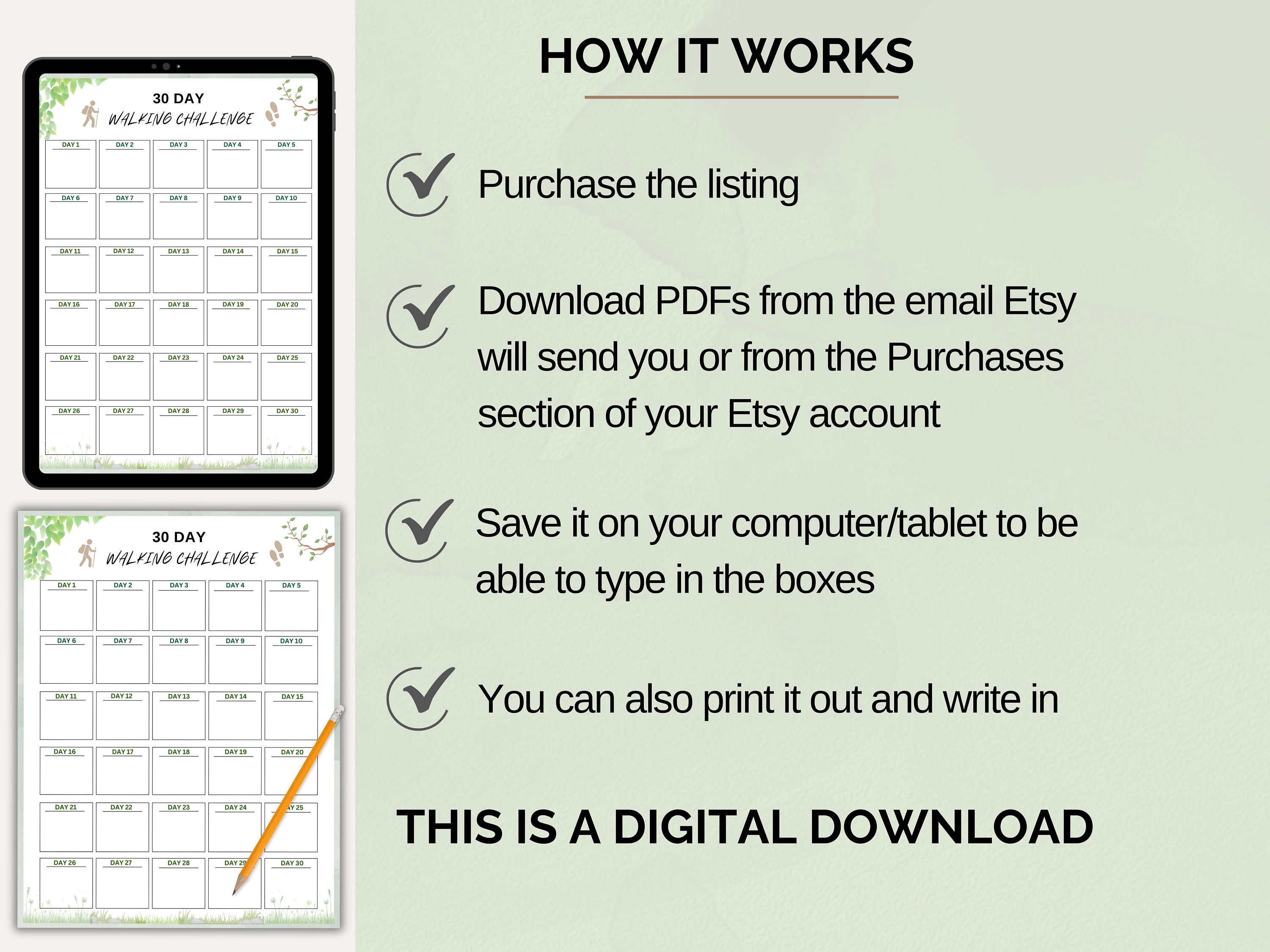 30-day Walking Challenge, Printable Walking Planner, Daily Walking Plan ...