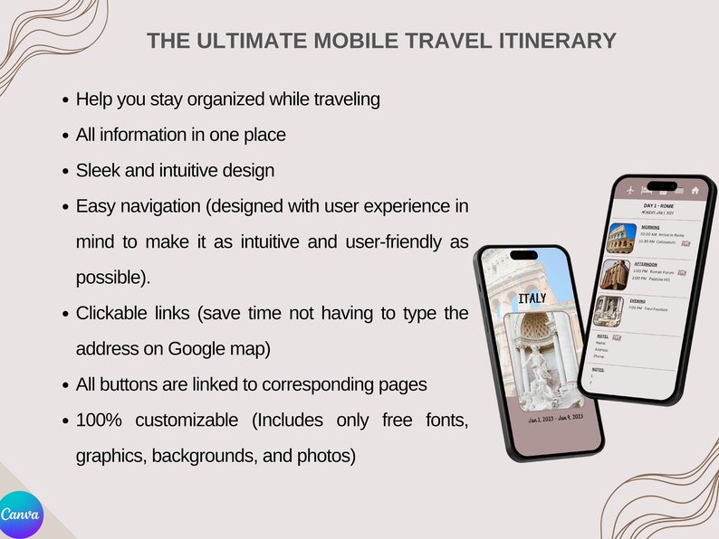 Travel Itinerary Template, Customizable Trip Planner, Digital Itinerary ...