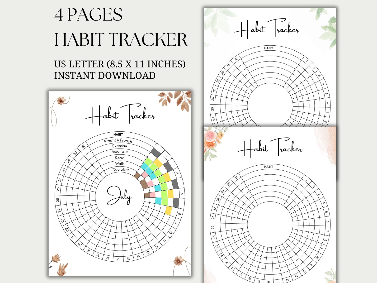 Daily Habit Tracker Printable, Circle Monthly Goal Tracker, Visual ...