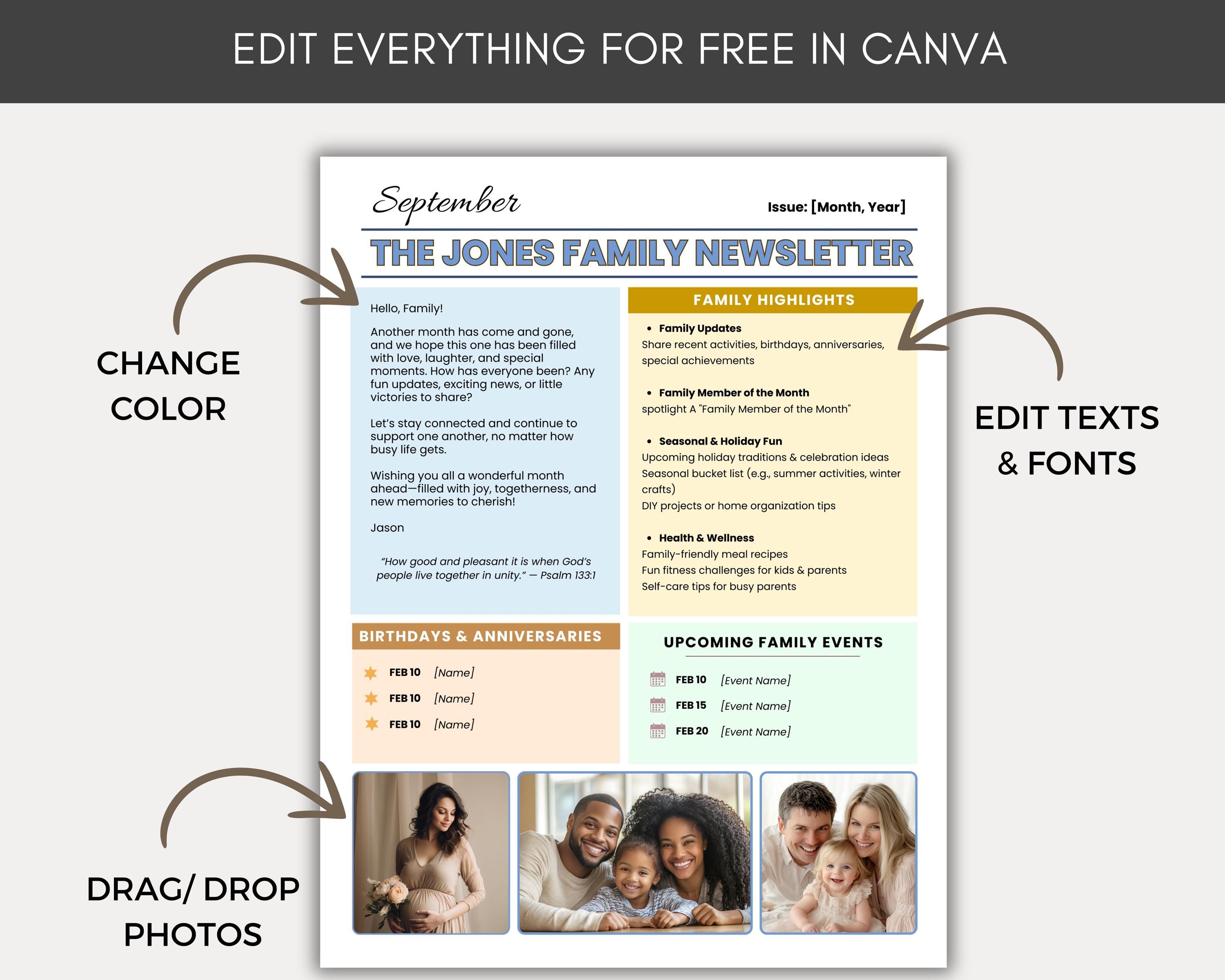 Family Newsletter With Photos, One Page Newsletter, Family Photo ...