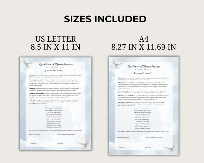 Funeral Resolution Letter, Editable Canva Template, Funeral Poem ...