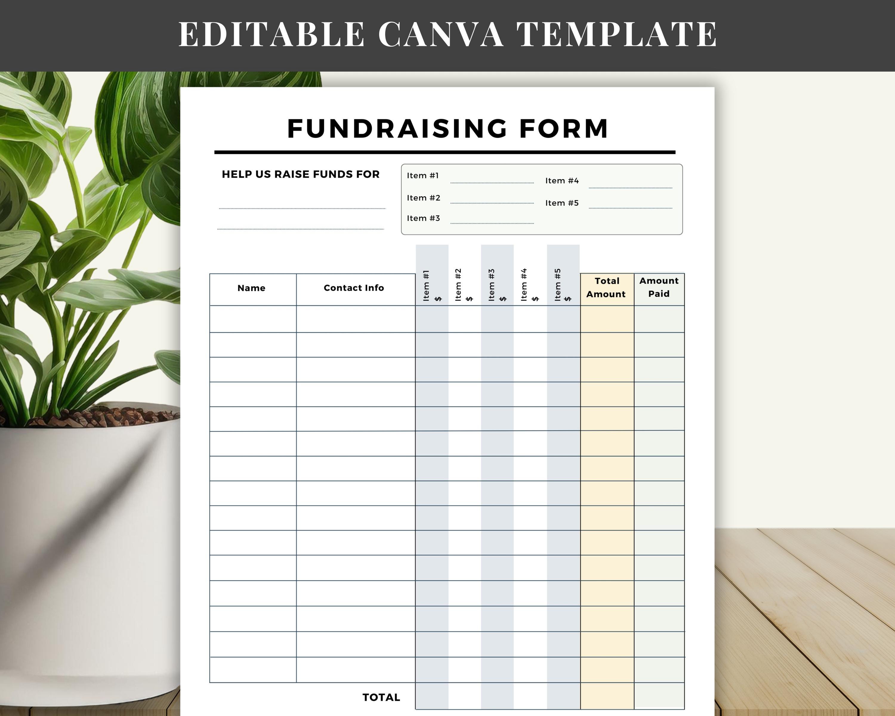Fundraiser Order Form Canva Template, Editable Fundraising Form ...
