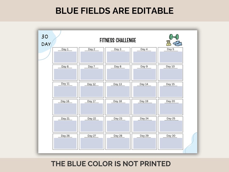 30 Day Fitness Challenge, Printable Home Workout Planner Editable PDF ...
